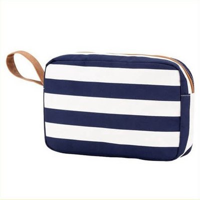 China Printed Blue White Striped Canvas Women Storage Makeup Bags Cases supplier