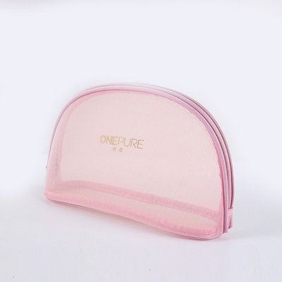 China Custom Transparent Nylon Mesh Pink Makeup Bag  21*13*3 Cm Embroidery Letters supplier
