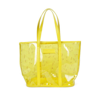 China Yellow Clear PVC Tote Bag with Emboss Logo , Women Transparent Shoulder Bags supplier