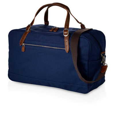 China Dark Blue Fabric Travel Duffle Bags , Duffle Overnight Bag With Outside Pocket supplier