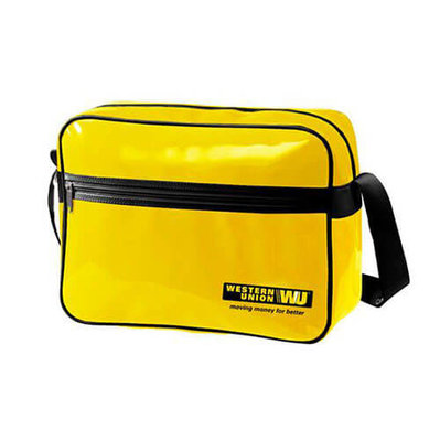 China Durable Custom Messenger Bags , Yellow PVC Shoulder Sling Bag with Cardboard Bottom supplier