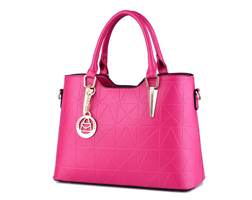 China Classical Type Medium Soft Leather Tote Bag Pink Color With Metal Zipper supplier