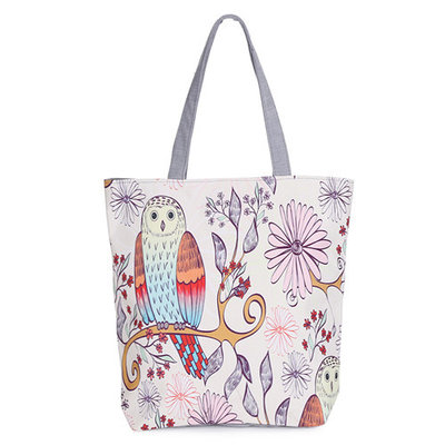 China Floral Printed Womens Cartoon Canvas Bags Shopper Tote With Cotton Handle supplier